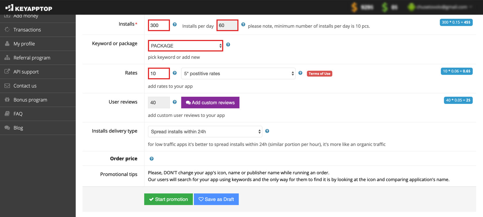 Buy positive reviews for your app at Keyapp.top